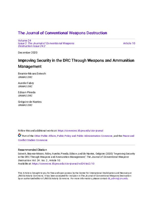 (PDF) Improving Security in the DRC Through Weapons and Ammunition Management