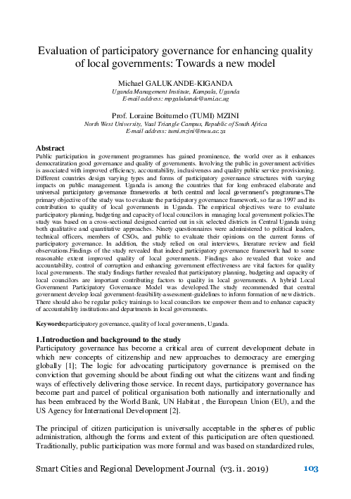 (PDF) Evaluation of participatory governance for enhancing quality of ...