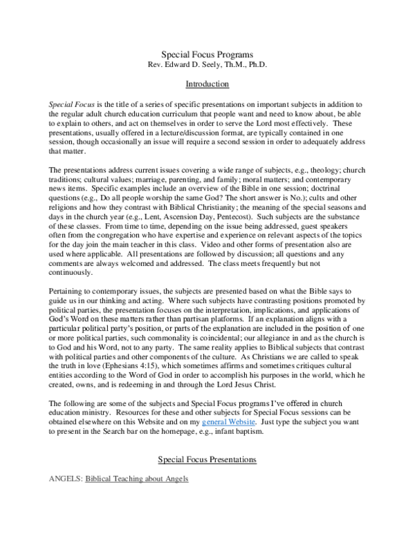 (PDF) Special Focus Programs