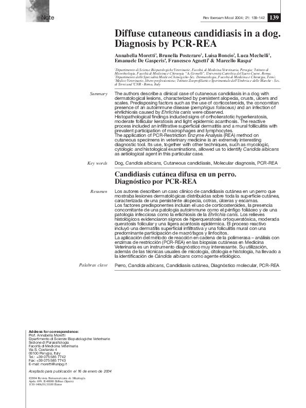 (PDF) Diffuse cutaneous candidiasis in a dog. Diagnosis by PCR-REA