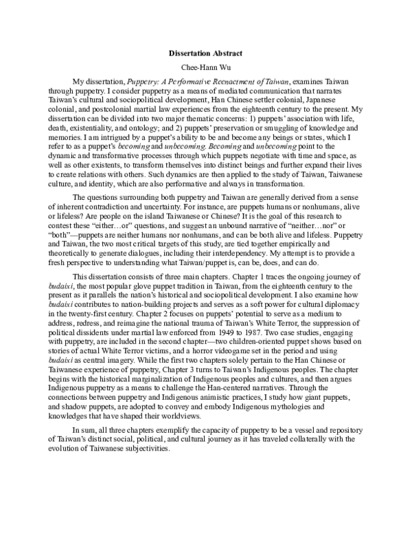 (PDF) Puppetry: A Performative Reenactment of Taiwan (Doctoral Dissertation Abstract)