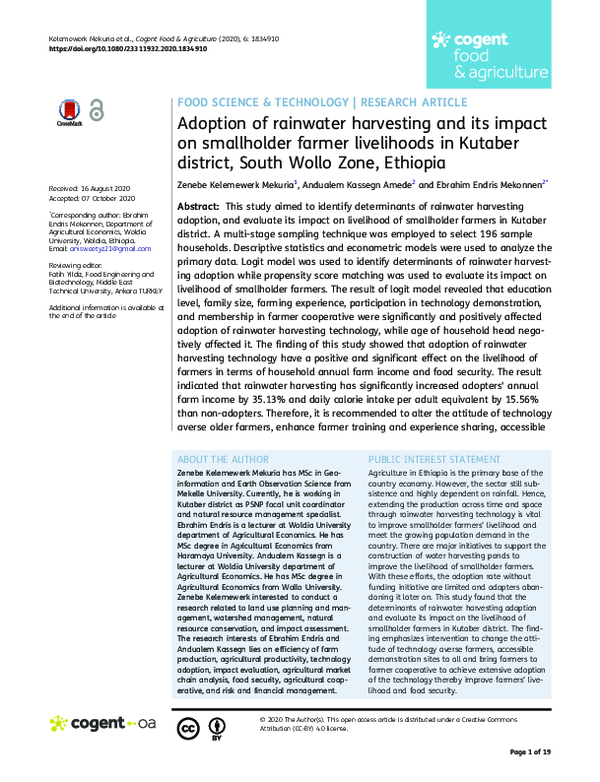 (PDF) Adoption of rainwater harvesting and its impact on smallholder ...