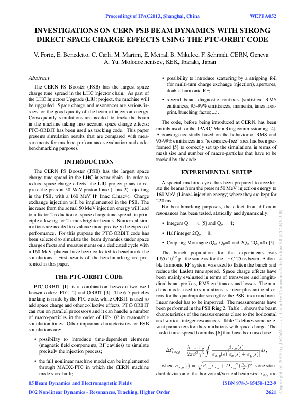 (PDF) PSB Beam Dynamics: Space Charge Simulations