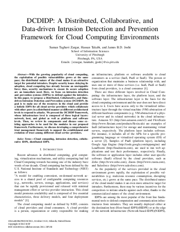 Pdf Dcdidp Collaborative Cloud Intrusion Defense
