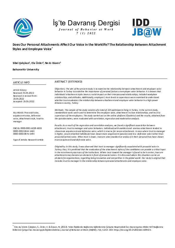 (PDF) Does Our Personal Attachments Affect Our Voice in the Worklife ...