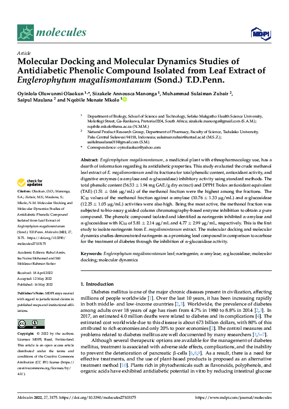 (PDF) Molecular Docking and Molecular Dynamics Studies of Antidiabetic Phenolic Compound ...