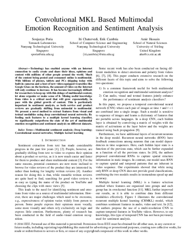 (PDF) Convolutional MKL Based Multimodal Emotion Recognition and Sentiment Analysis
