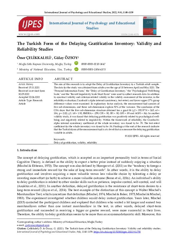 (PDF) The Turkish Form of the Delaying Gratification Inventory ...