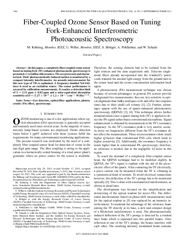 (PDF) Fiber-Coupled Ozone Sensor Based on Tuning Fork-Enhanced ...