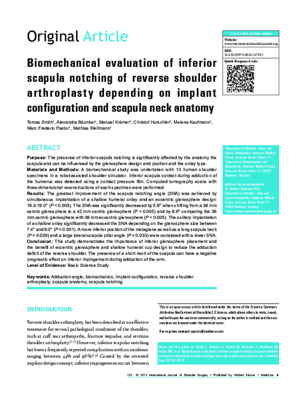(PDF) Biomechanical evaluation of inferior scapula notching of reverse ...