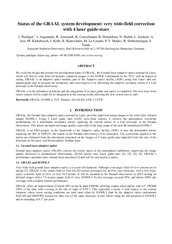(PDF) Status of the GRAAL system development: very wide-field ...