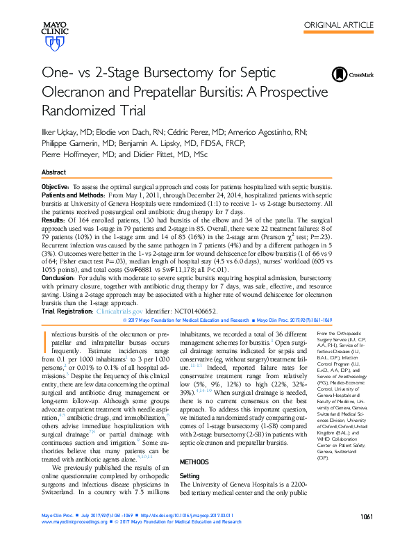 (PDF) One- vs 2-Stage Bursectomy for Septic Olecranon and Prepatellar ...