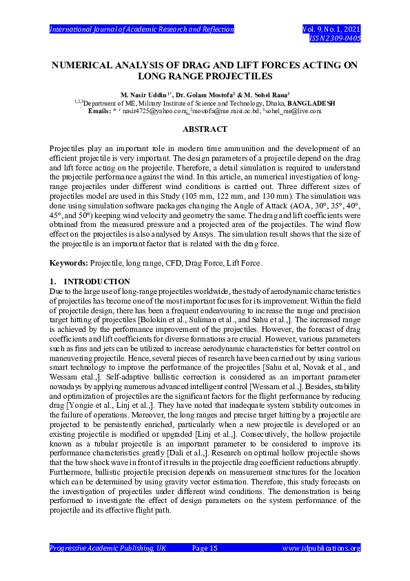 (PDF) Numerical Analysis of Drag and Lift Forces Acting on Long Range ...