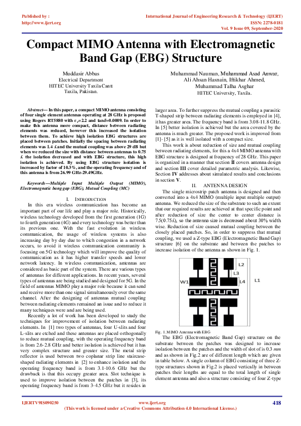 (PDF) Compact MIMO Antenna with Electromagnetic Band Gap (EBG) Structure