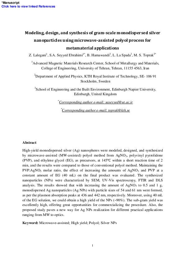 (PDF) Modeling, design, and synthesis of gram-scale monodispersed silver nanoparticles using ...