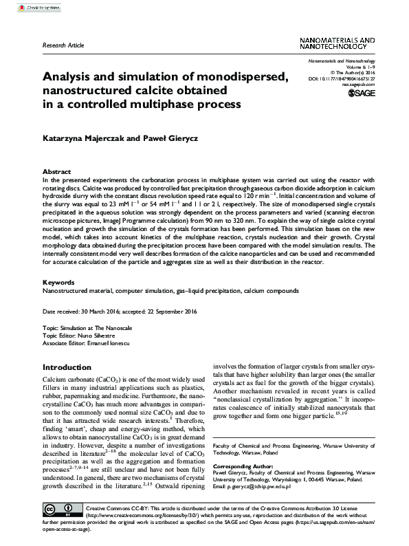 (PDF) Analysis and simulation of monodispersed, nanostructured calcite obtained in a controlled ...