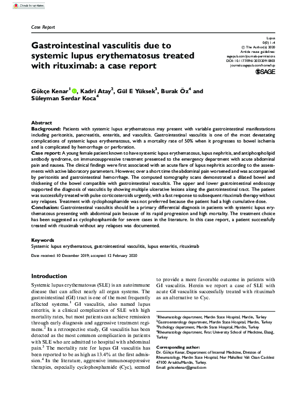 (PDF) Gastrointestinal vasculitis due to systemic lupus erythematosus ...