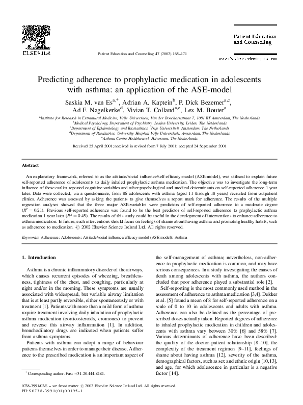 (PDF) Predicting adherence to prophylactic medication in adolescents ...