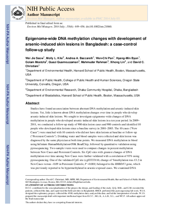 (PDF) Epigenome-wide DNA methylation changes with development of ...