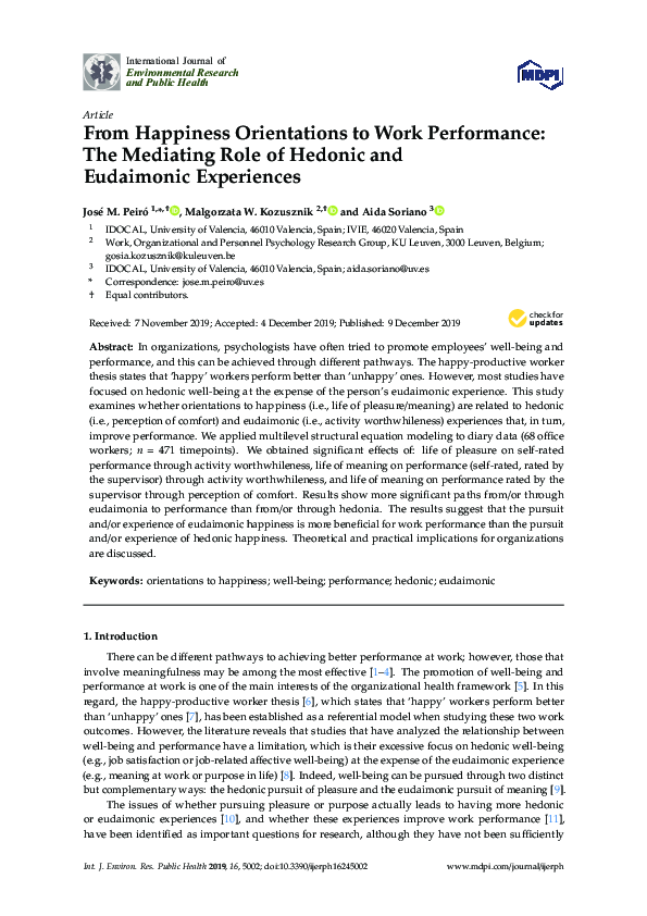 (PDF) From Happiness Orientations to Work Performance: The Mediating ...