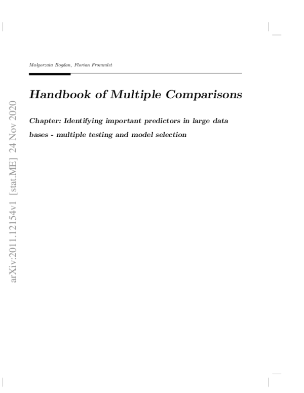 Pdf Identifying Important Predictors In Large Data Bases − Multiple Testing And Model Selection