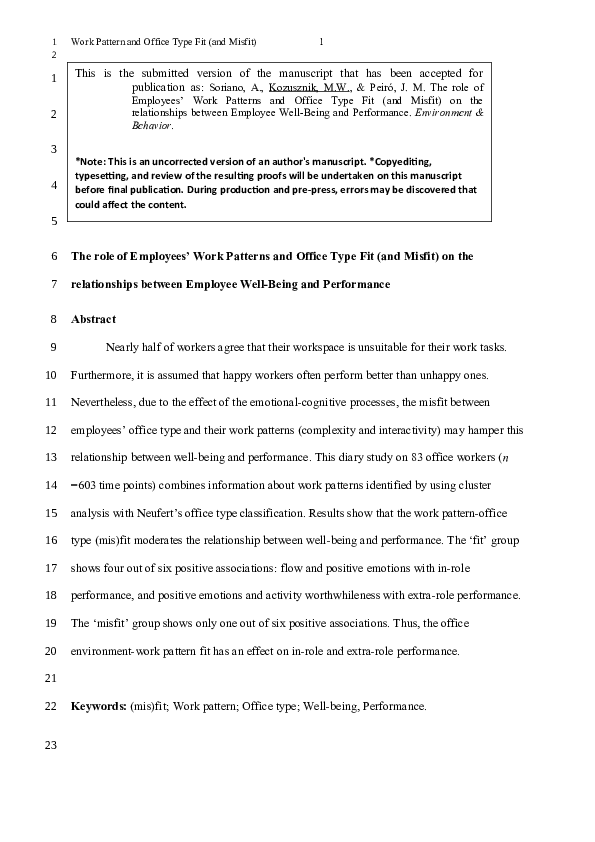 (DOC) The Role of Employees’ Work Patterns and Office Type Fit (and ...