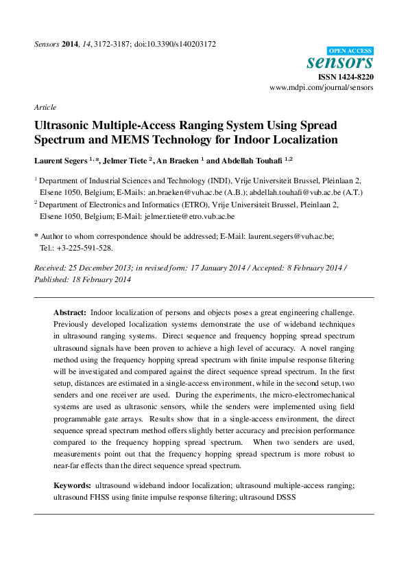 Pdf Article Ultrasonic Multiple Access Ranging System Using Spread Spectrum And Mems