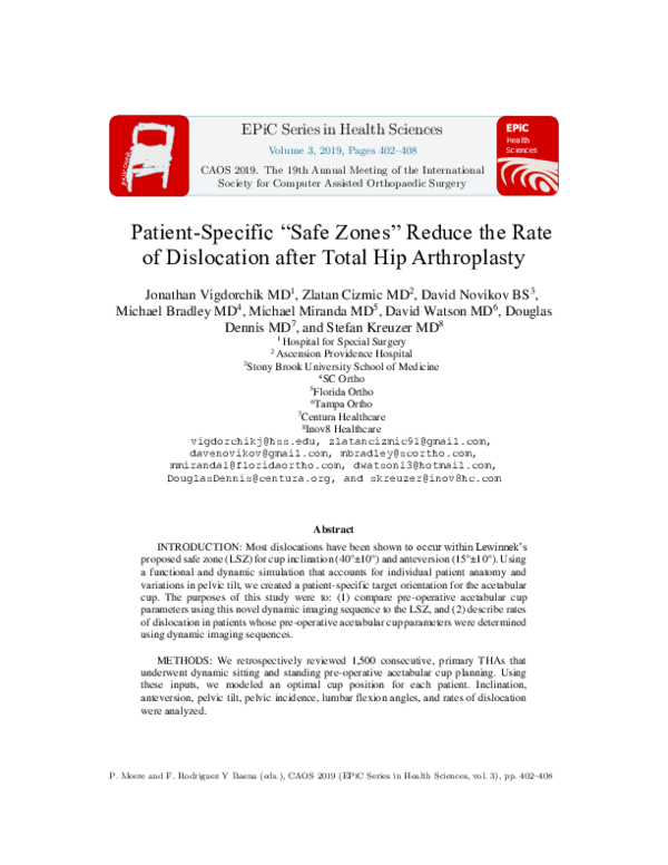(PDF) Patient-Specific “Safe Zones” Reduce the Rate of Dislocation ...