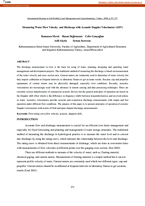(PDF) Measuring Water Flow Velocity and Discharge with Acoustic Doppler ...