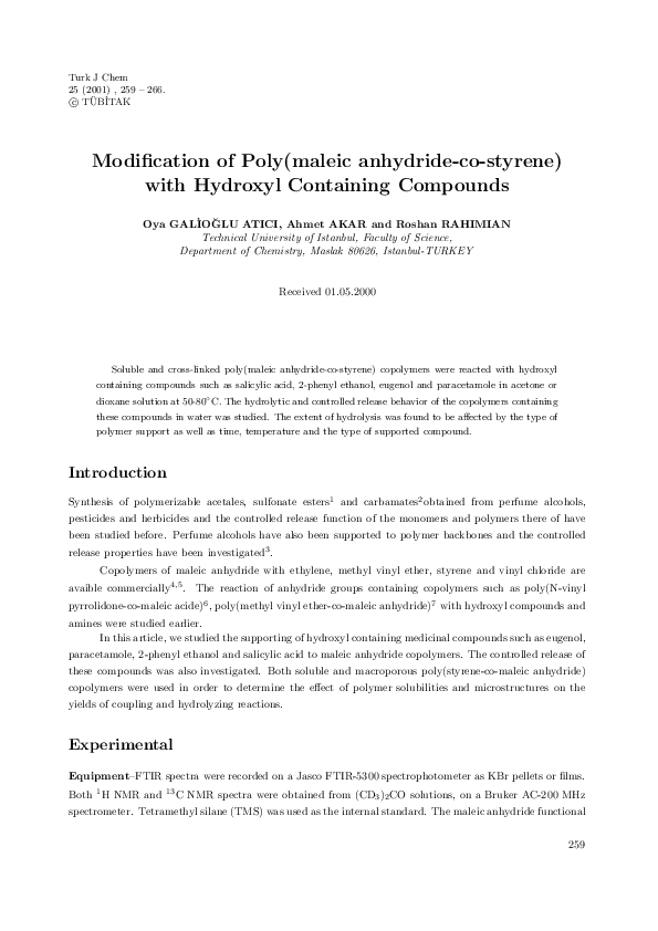 (PDF) Modification of Poly(maleic anhydride-co-styrene) with Hydroxyl ...