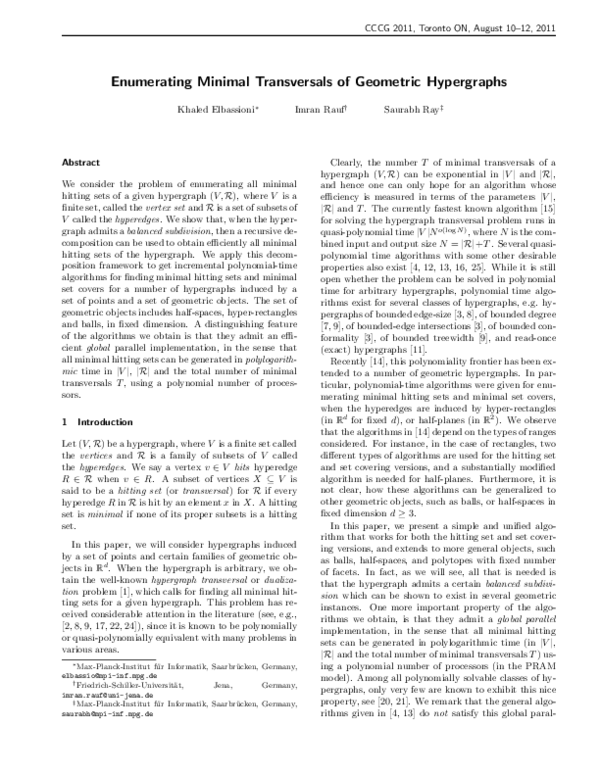 Pdf Efficient Enumeration Of Minimal Hitting Sets