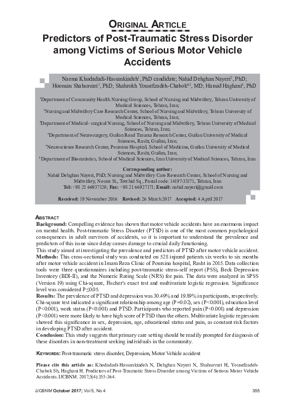 (PDF) Post-traumatic stress disorder in motor vehicle accidents ...
