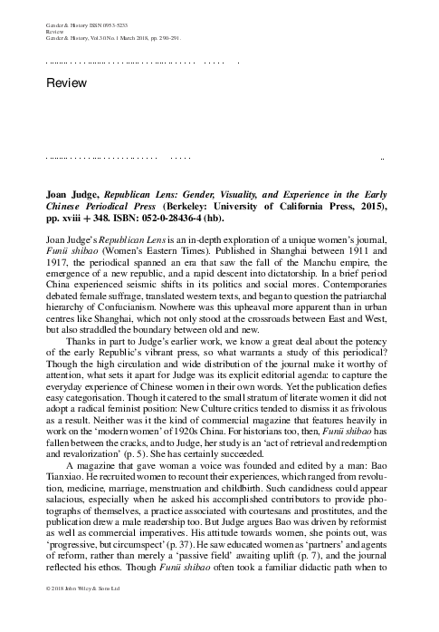 (PDF) Joan Judge. Republican Lens: Gender, Visuality, and Experience in ...