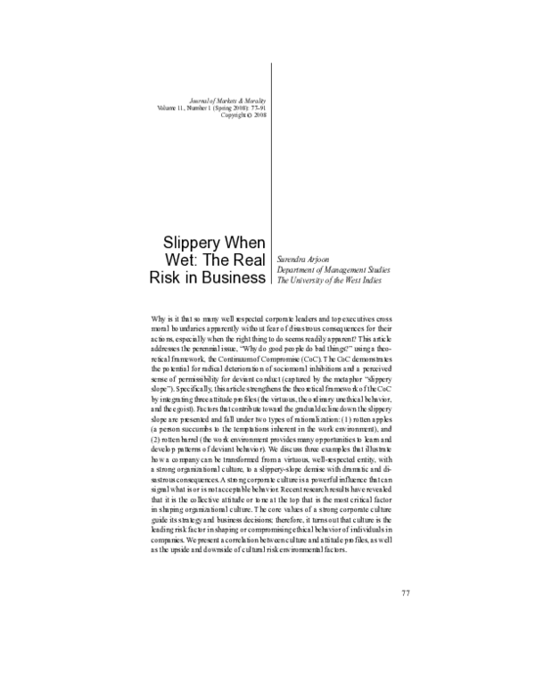 (PDF) Slippery When Wet: The Real Risk in Business