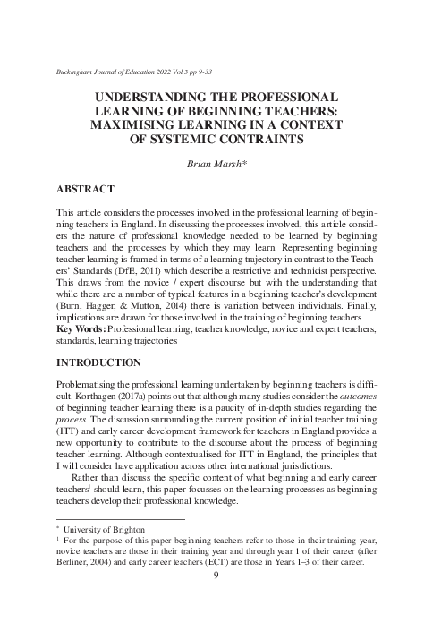 (PDF) Understanding the Professional Learning of Beginning Teachers