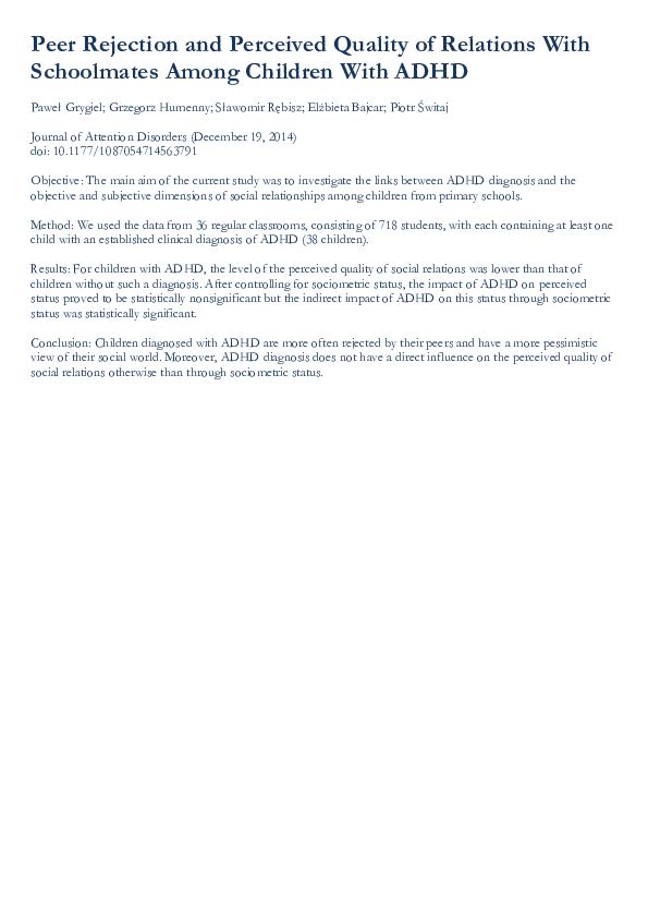 (PDF) Peer Rejection and Perceived Quality of Relations With ...