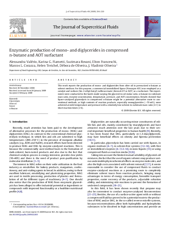 (PDF) Enzymatic production of mono- and diglycerides in compressed n ...