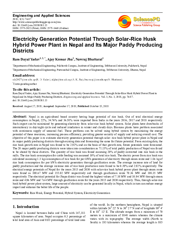 (PDF) Electricity Generation Potential Through Solar-Rice Husk Hybrid ...