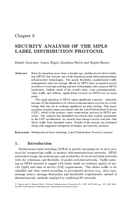 Pdf Security Analysis Of The Mpls Label Distribution Protocol