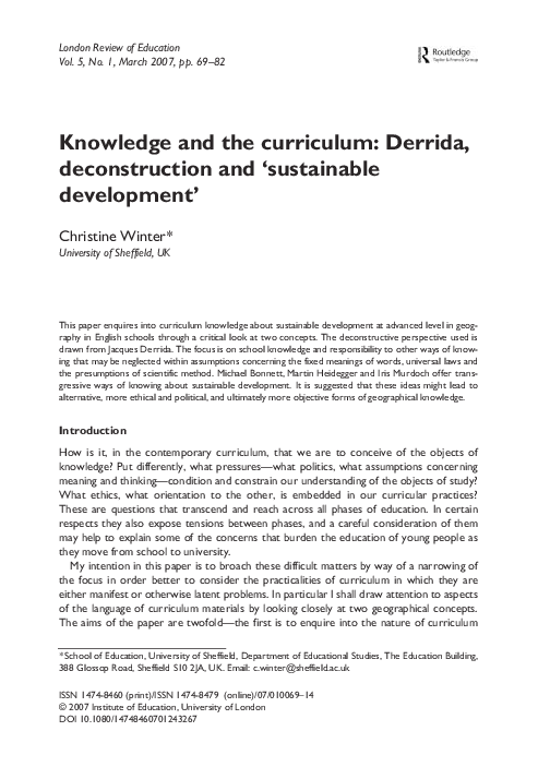 (PDF) Knowledge and the curriculum: Derrida, deconstruction and ...