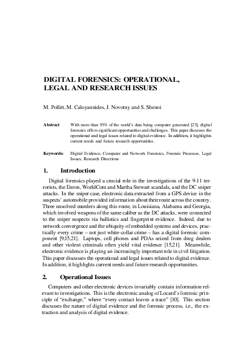 (PDF) Digital Forensics: Operational, Legal and Research Issues
