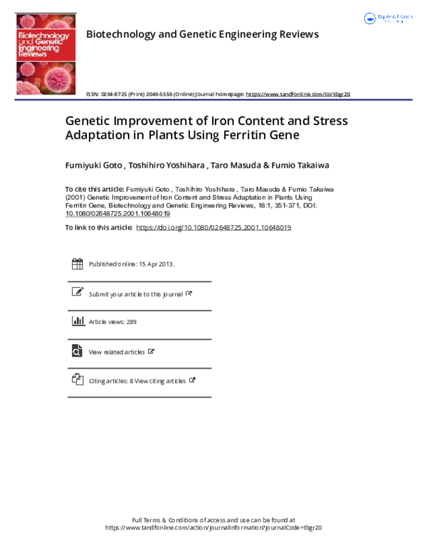 (PDF) Genetic Improvement of Iron Content and Stress Adaptation in ...