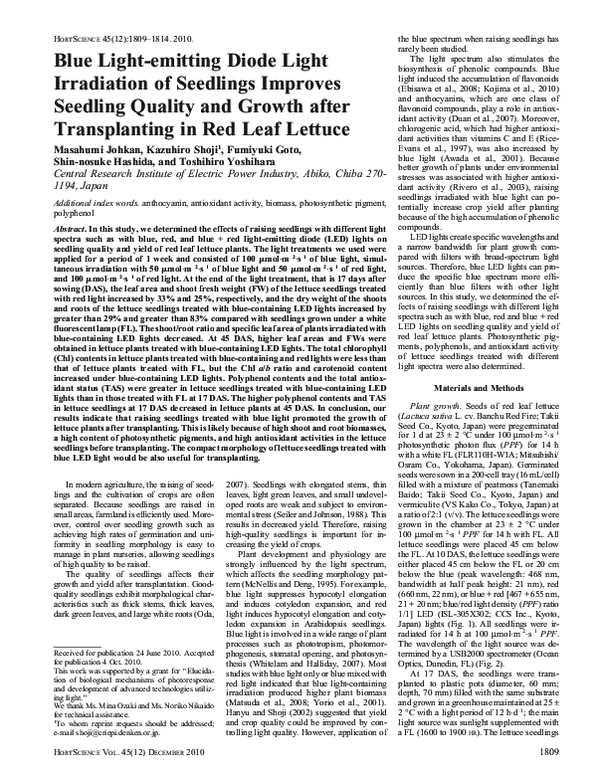 (PDF) Blue Light-emitting Diode Light Irradiation of Seedlings Improves ...