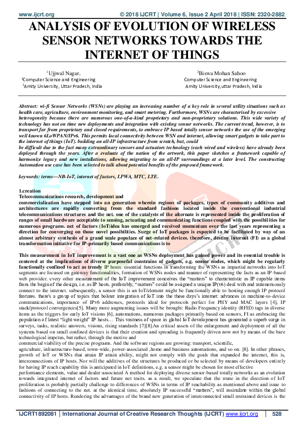 (PDF) Analysis of Evolution of Wireless Sensor Networks Towards the ...