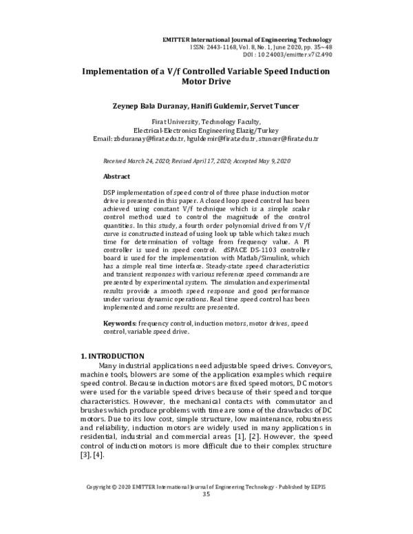 (PDF) Implementation of a V/f Controlled Variable Speed Induction Motor Drive