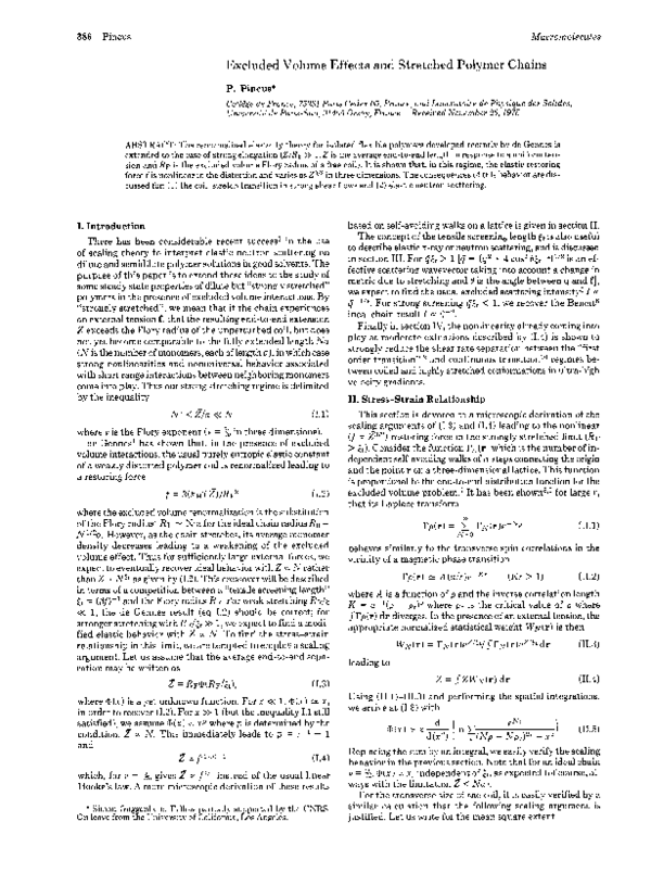 (PDF) Excluded Volume Effects and Stretched Polymer Chains