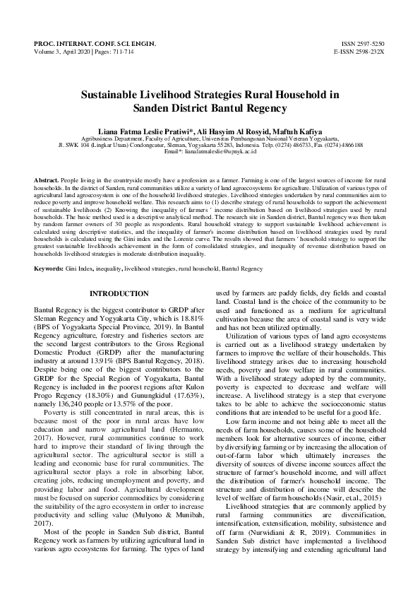 (PDF) Sustainable Livelihood Strategies Rural Household in Sanden District Bantul Regency