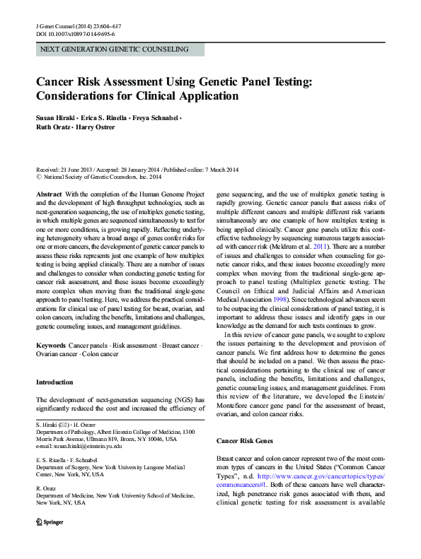 (PDF) Cancer Risk Assessment Using Genetic Panel Testing ...