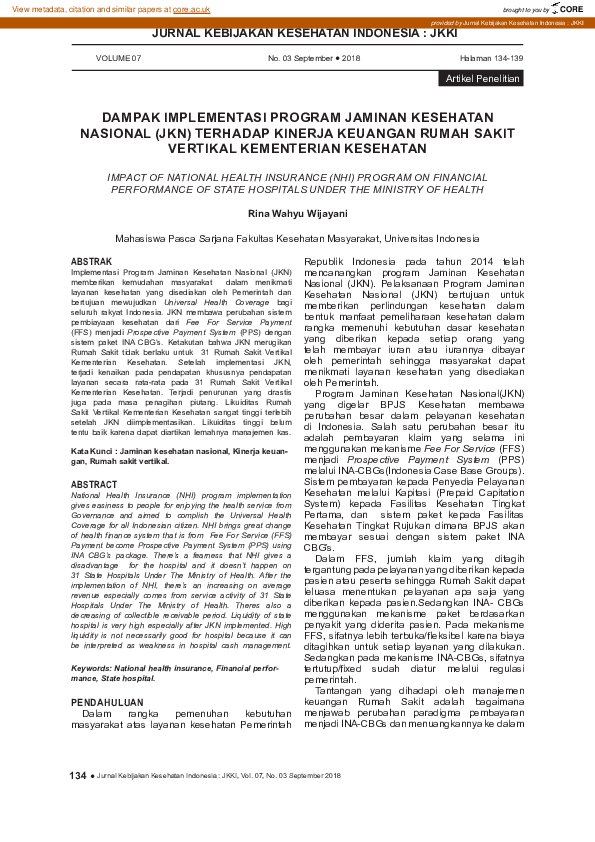 (PDF) Dampak Implementasi Program Jaminan Kesehatan Nasional (JKN) Terhadap Kinerja Keuangan ...