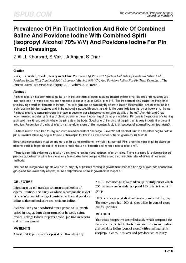 (PDF) Prevalence Of Pin Tract Infection And Role Of Combined Saline And ...